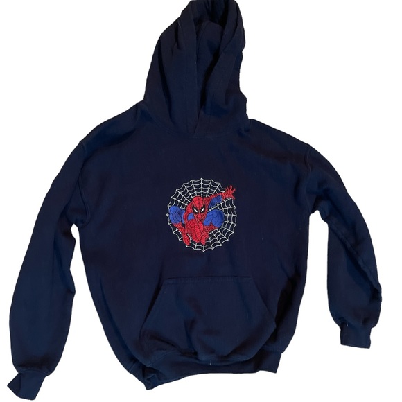 Gildan | Shirts & Tops | Gildan Spider Man Navy Hand Knit Hoodie For ...
